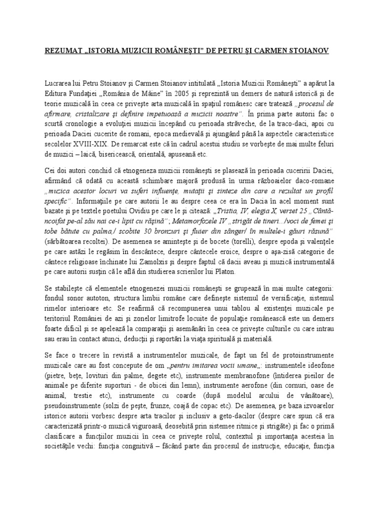 Rezumat Istoria Muzicii Romanesti | PDF