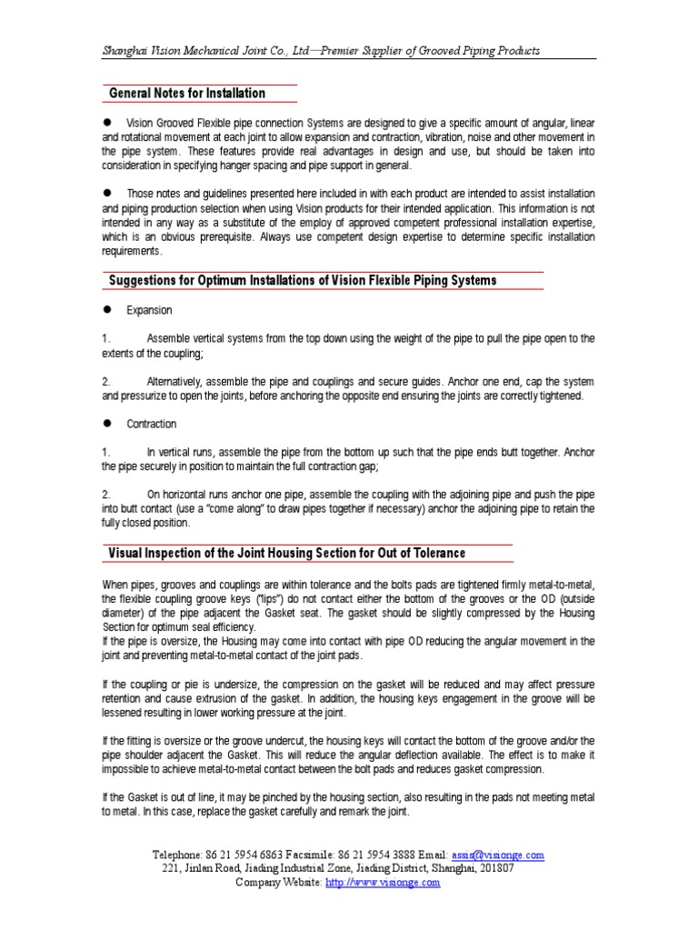 Vision Mechanical Coupling Installation Data | PDF | Pipe (Fluid ...