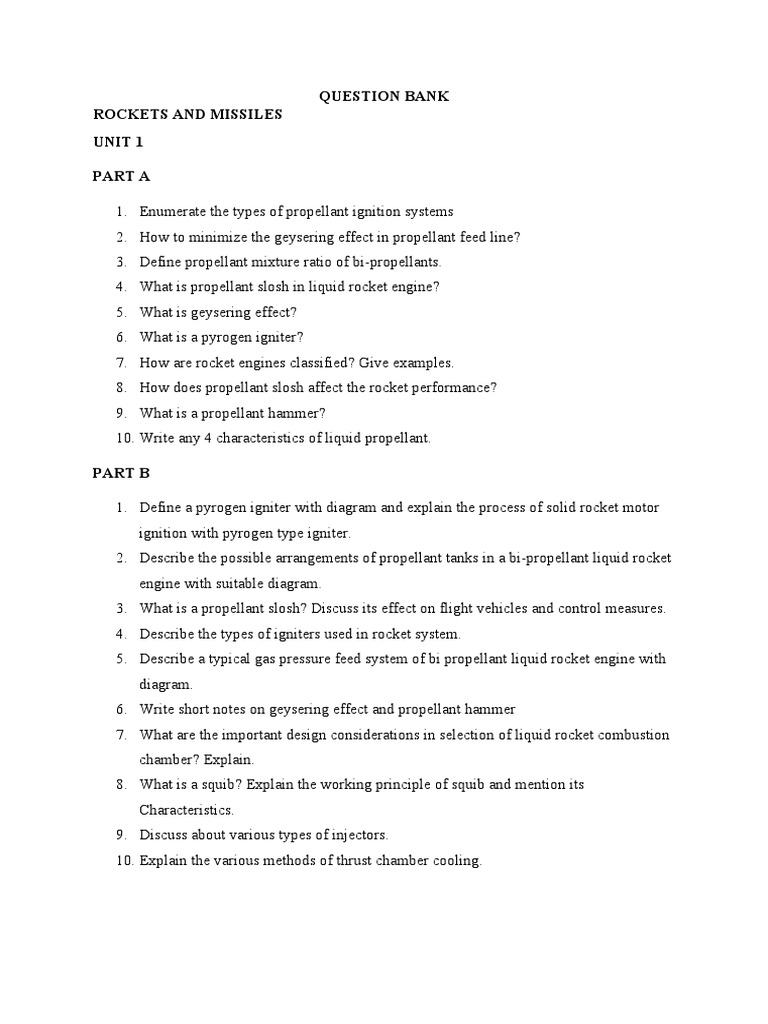 Rockets and Missiles Question Bank | PDF | Rocket Engine | Liquid ...