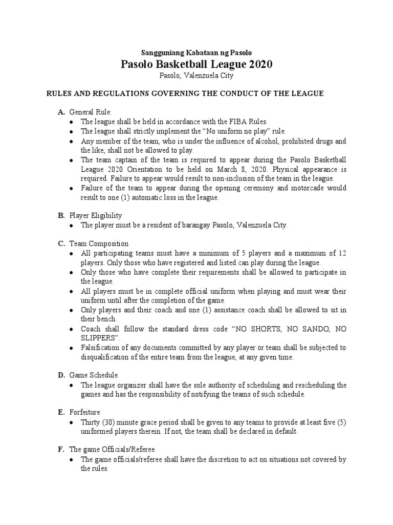 Rules and Regulations Governing The Conduct of The League | PDF ...