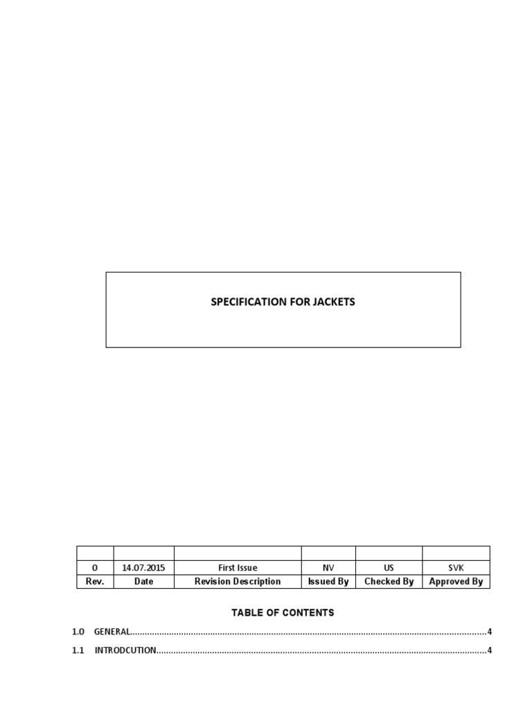 Specification For Jackets: Rev. Date Revision Description Issued by ...