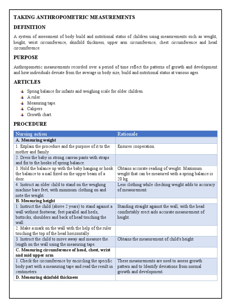 Taking Anthropometric Measurements | PDF | Weight | Nature