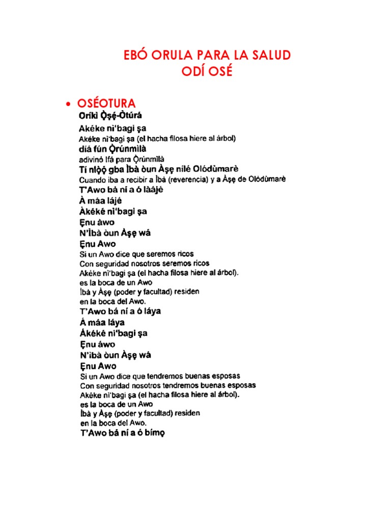 Ebó Orula para La Salud-Odi Osé | PDF