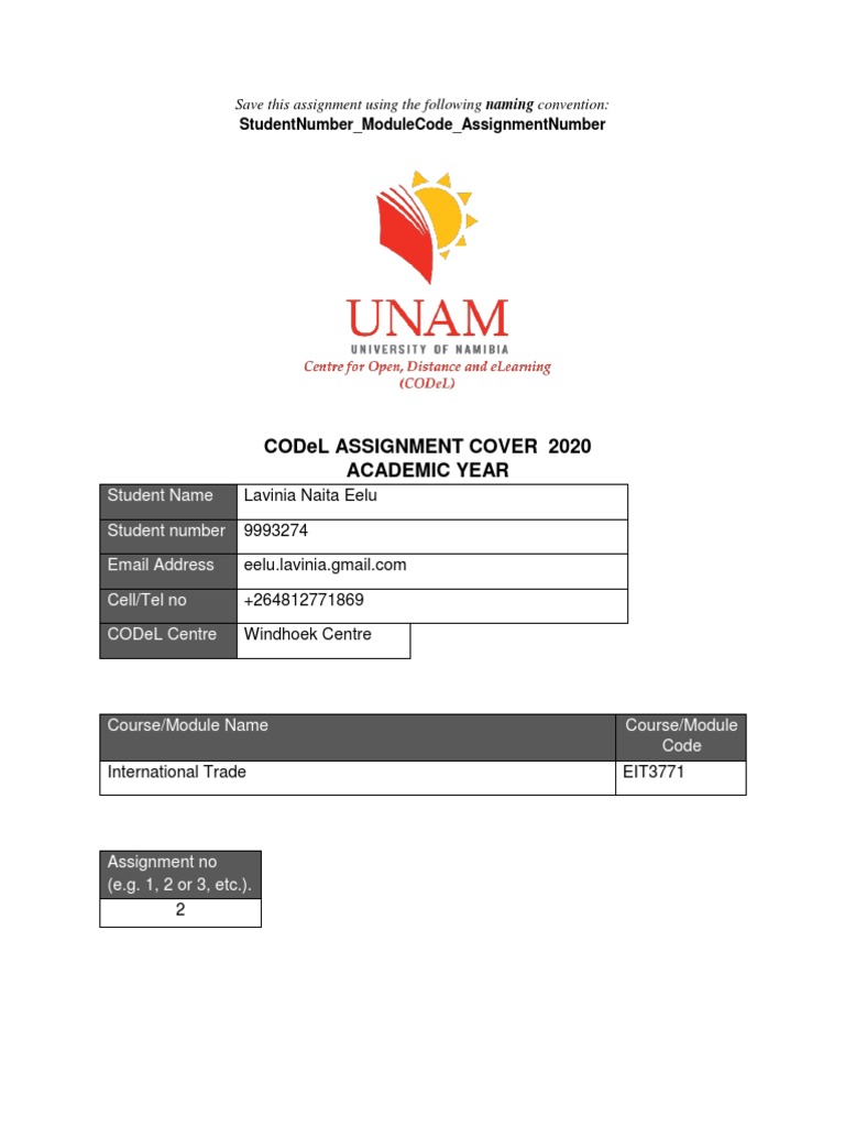 Codel Assignment Cover 2020 Academic Year: Studentnumber - Modulecode ...