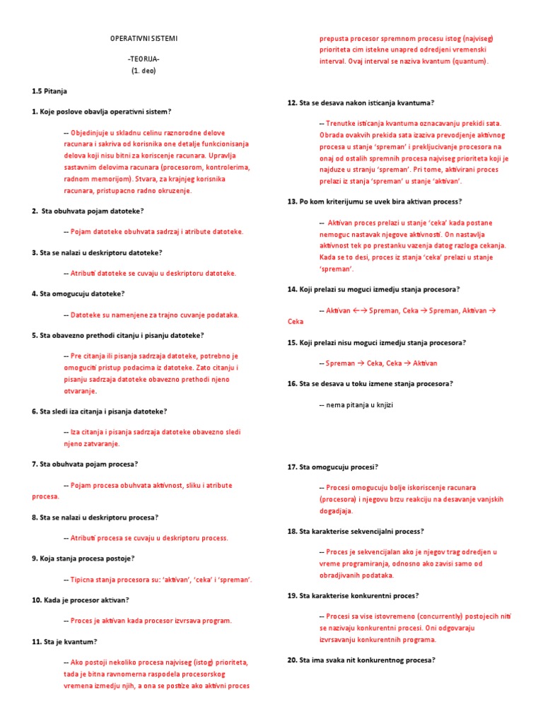 Operativni Sistemi Teorija Prvi Deo1 | PDF