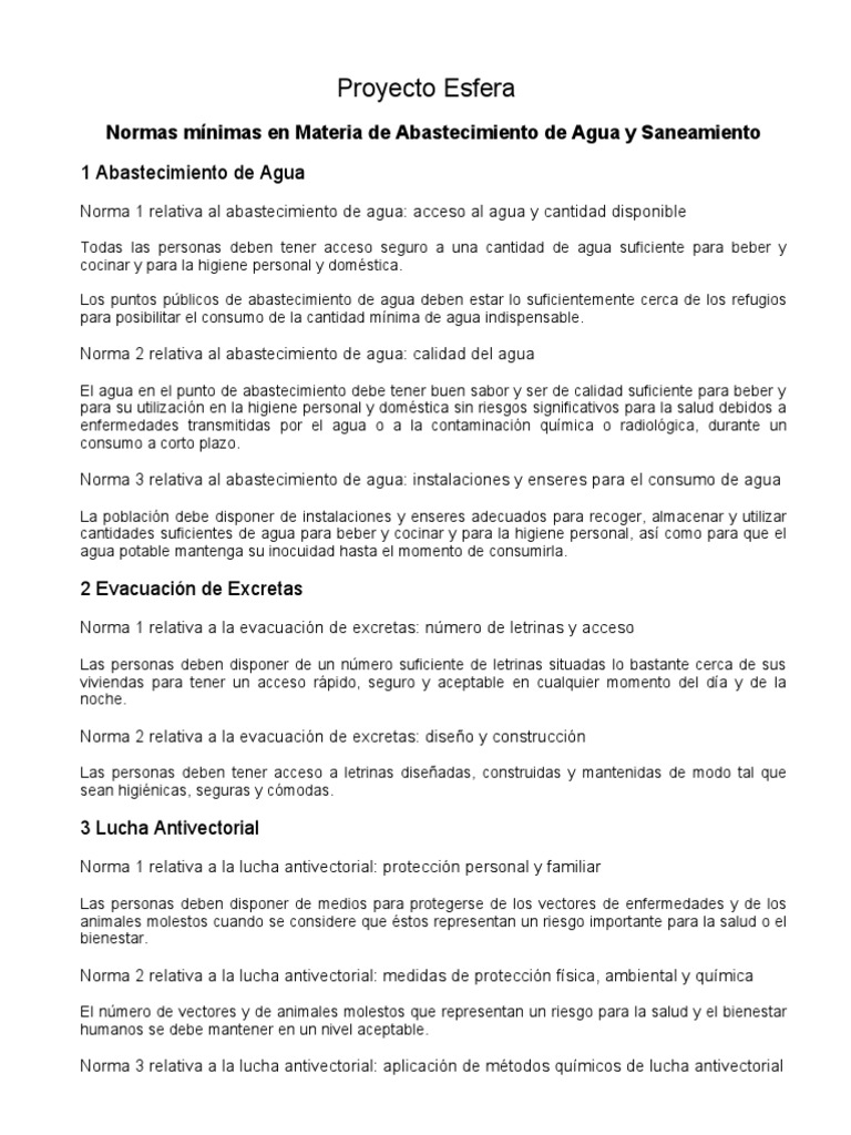 Esfera Resumen de Normas | PDF | Agua | Nutrición