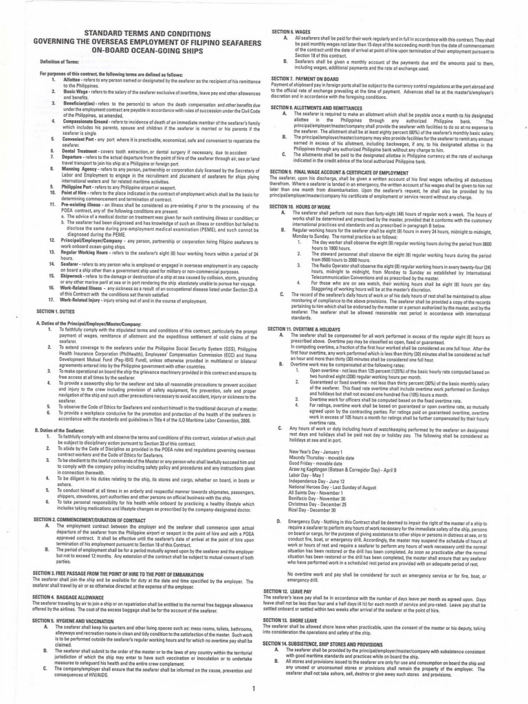 POEA Standard Terms and Conditions Governing The Overseas Employment of ...