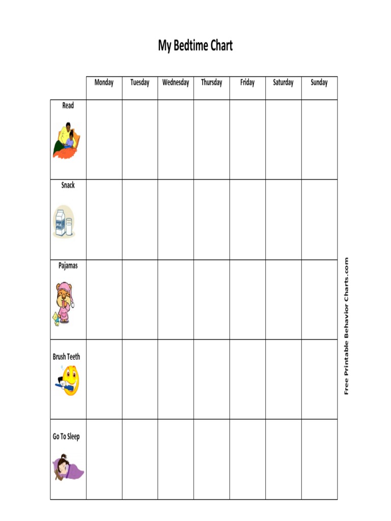 My Bedtime Chart: Monday Tuesday Wednesday Thursday Friday Saturday ...