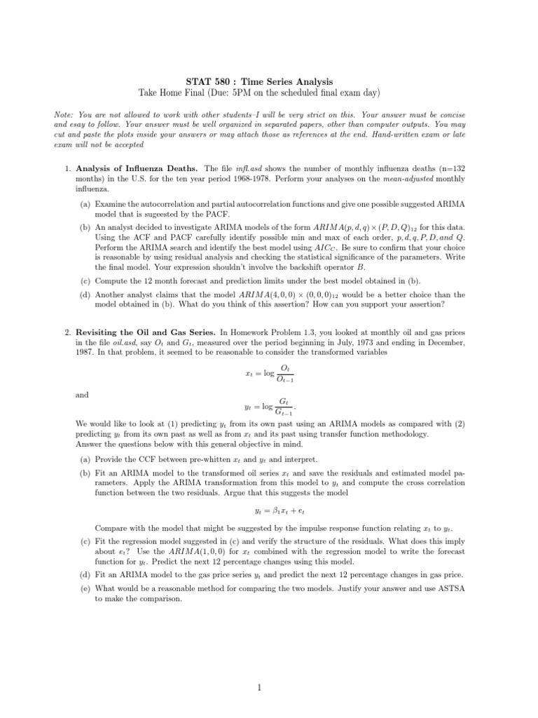 Time Series Analysis Final Examination Sample Paper | PDF ...