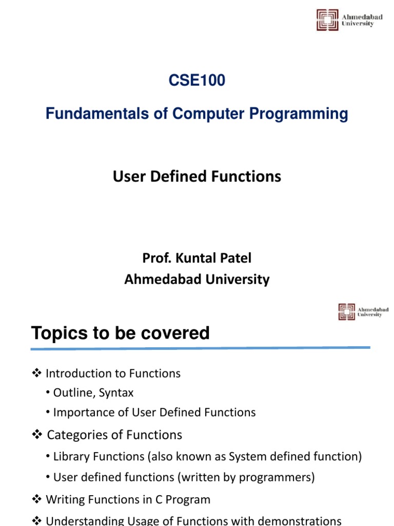 User Defined Functions | PDF | Function (Mathematics) | C (Programming ...