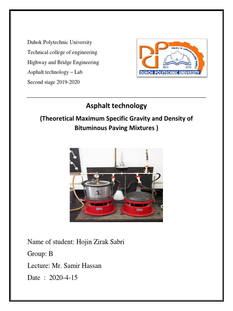 Asphalt Technology: (Theoretical Maximum Specific Gravity and Density ...