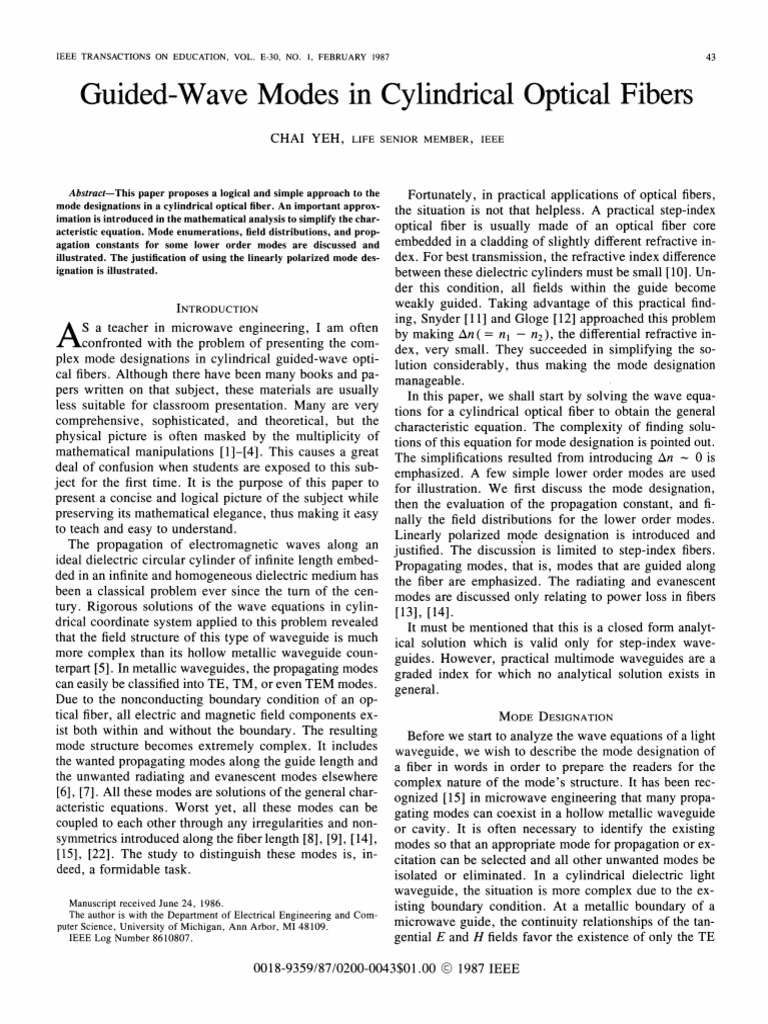 !! Chai Yeh, Guided-Wave Modes in Cylindrical Optical Fibers (1987 ...