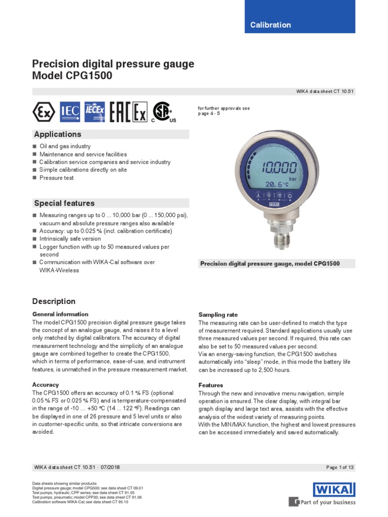 Precision Digital Pressure Gauge Model CPG1500: Applications | Download ...