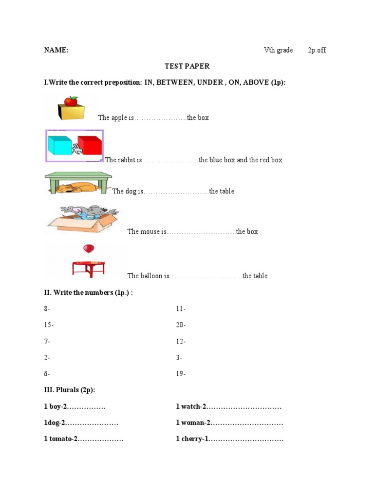 Test Paper 5th Grade 2016 | PDF