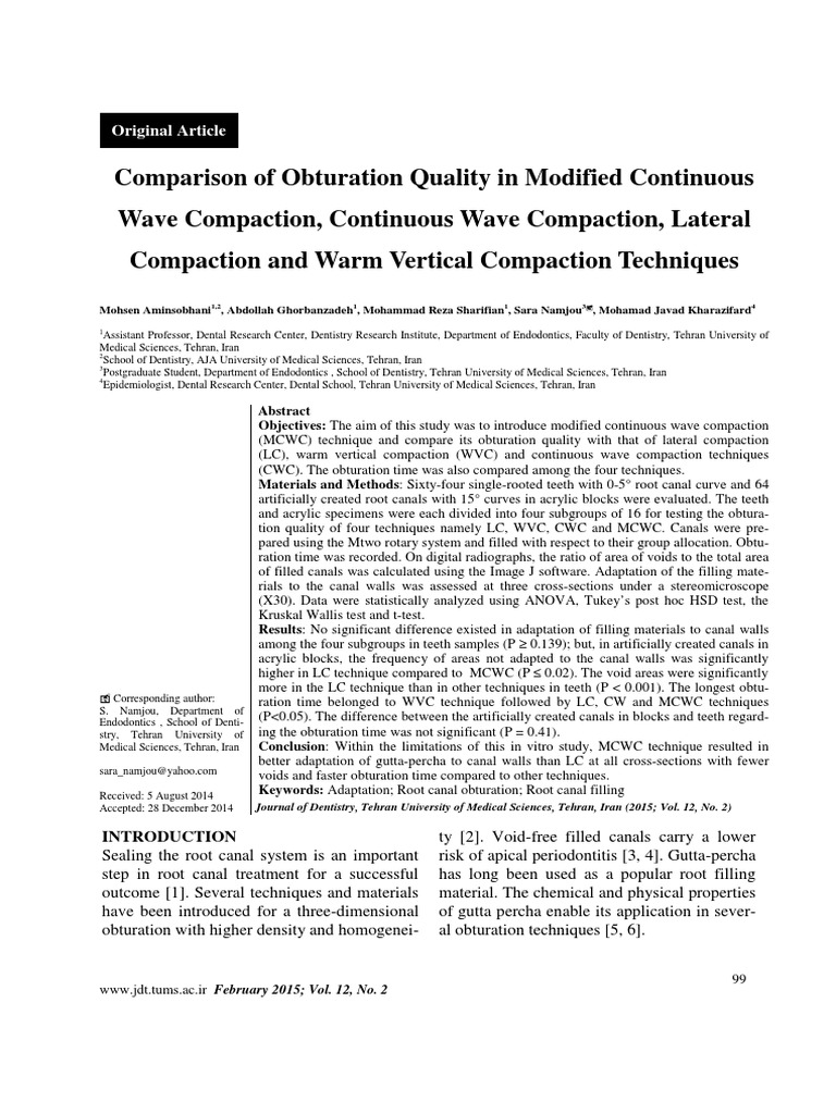 Comparison of Obturation Quality in Modified Continuous Wave Compaction ...