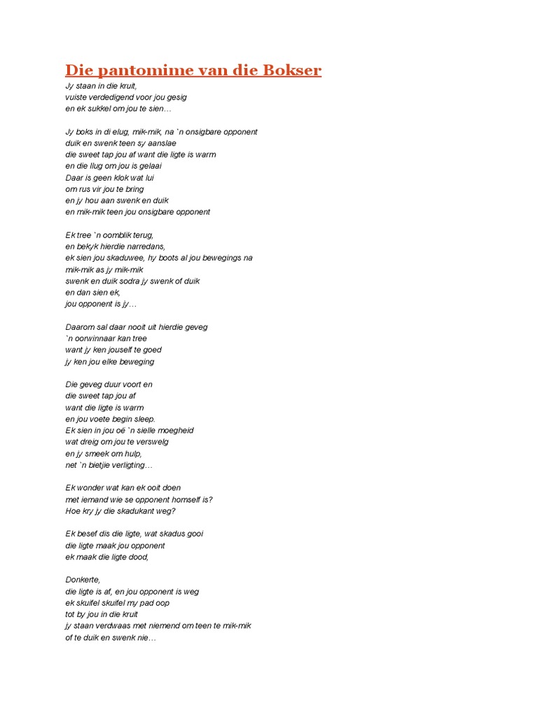 Die Pantomime Van Die Bokser | PDF