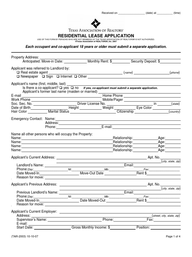 TAR Application For Rental | PDF | Lease | Leasehold Estate
