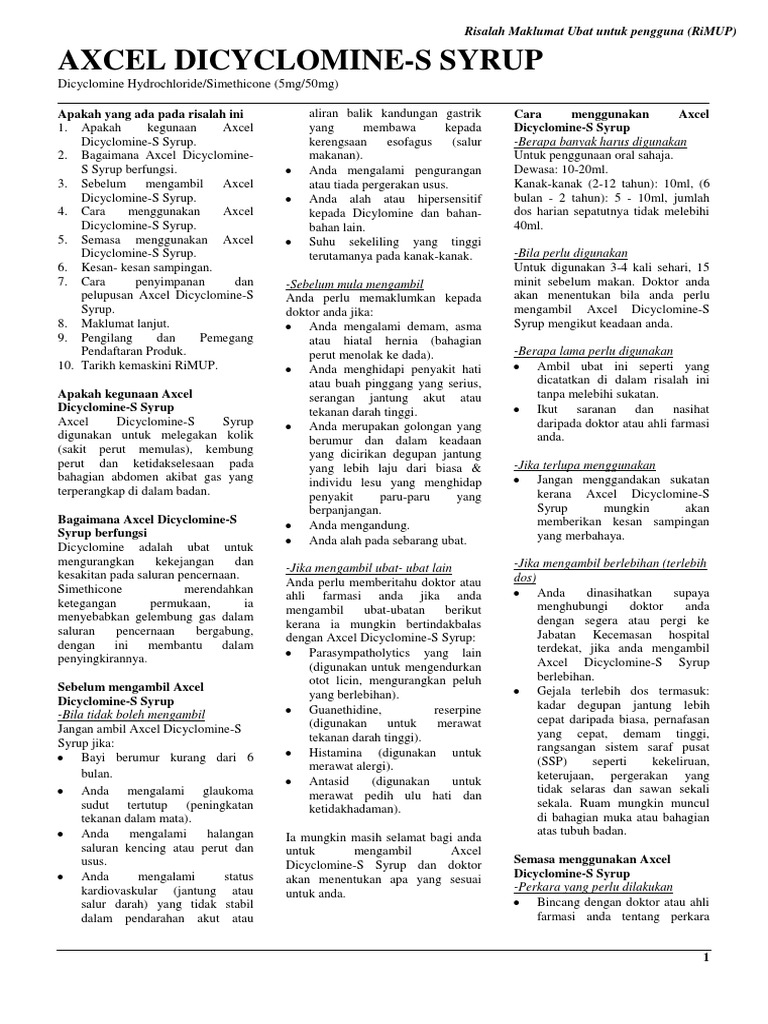 Axcel Dicyclomine-S Syrup Dicyclomine Hydrochloride Simethicone KOTRA ...