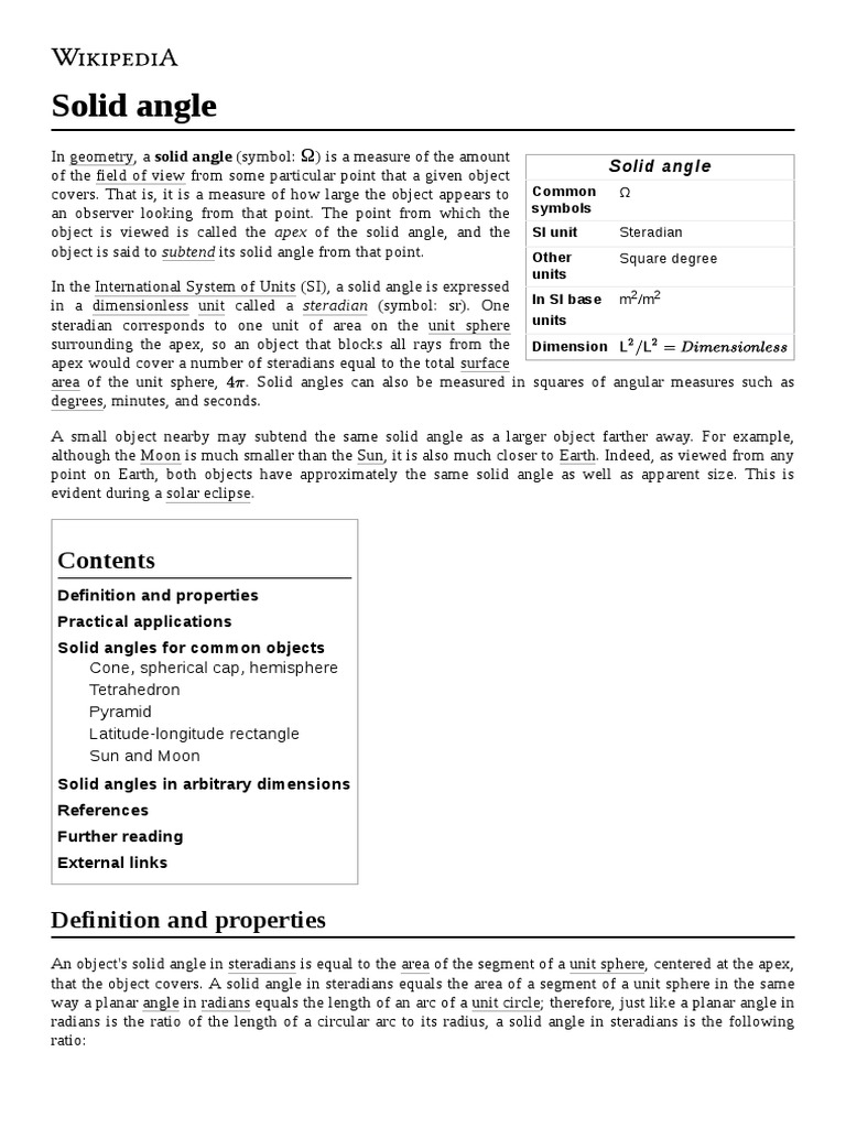 Solid Angle | PDF | Sphere | Elementary Geometry
