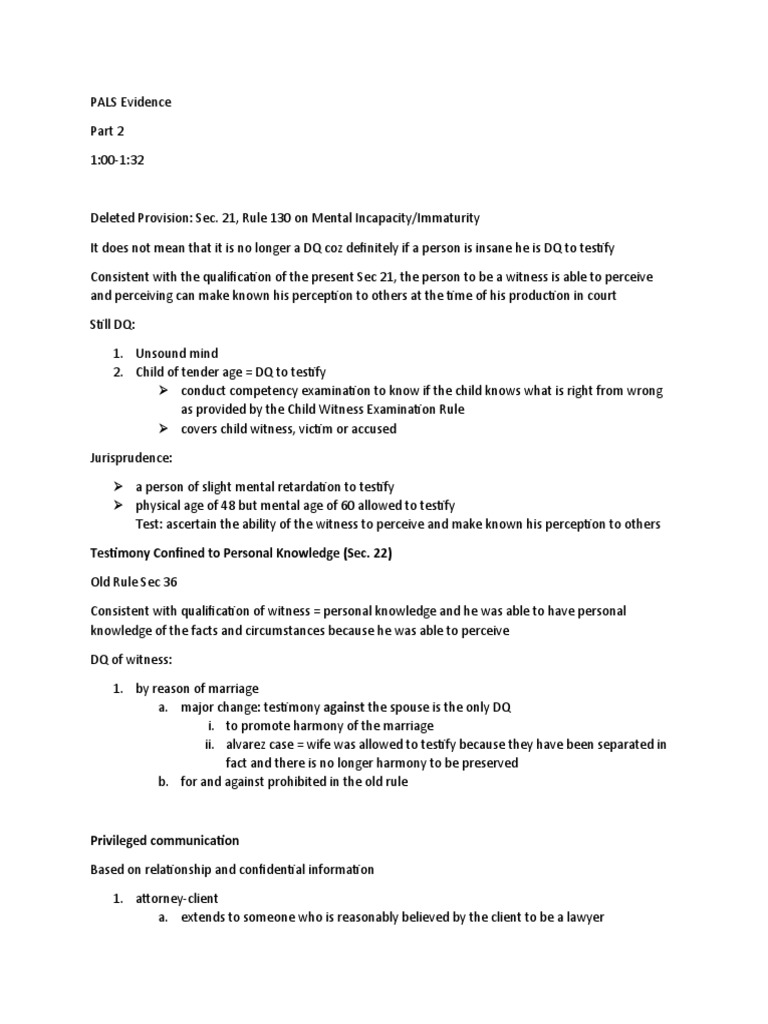 Testimony Confined To Personal Knowledge (Sec. 22) | PDF | Witness ...