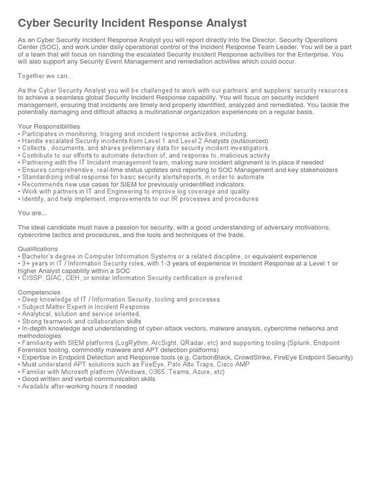 Cyber Security Incident Response Analyst | PDF | Computer Security ...