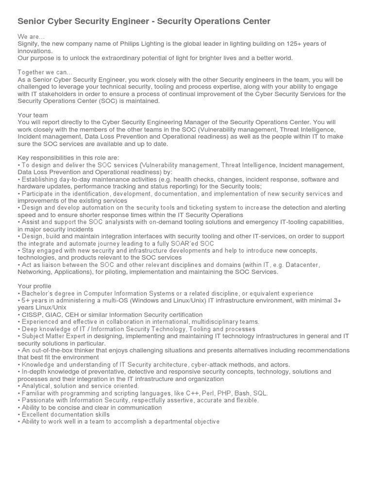 Senior Cyber Security Engineer | PDF | Computer Security | Security Senior Cyber Security Engineer | PDF | Computer Security | Security