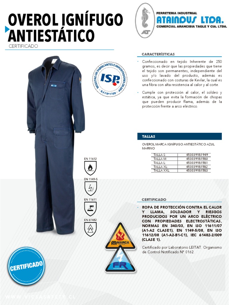 Ficha Técnica Overol Ignífugo Antiest Tico Ignis | PDF | Materiales ... Ficha Técnica Overol Ignífugo Antiest Tico Ignis | PDF | Materiales ...