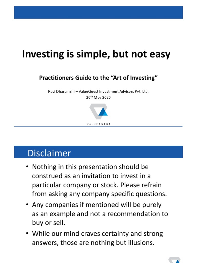 Art of Investing - Its Simple But Not Easy by Ravi Dharamshi PDF ...