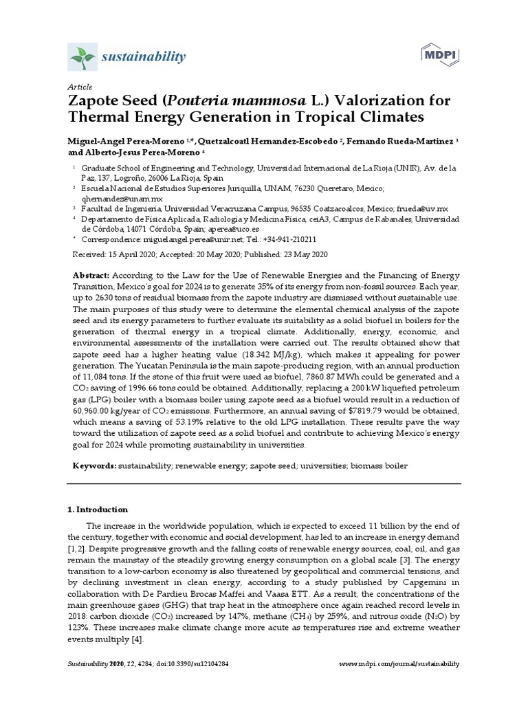 Zapote Seed (Pouteria Mammosa L.) Valorization For Thermal Energy Generation in Tropical ...