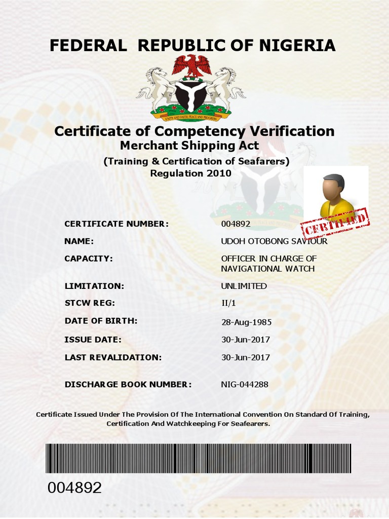 Federal Republic of Nigeria: Certificate of Competency Verification | PDF