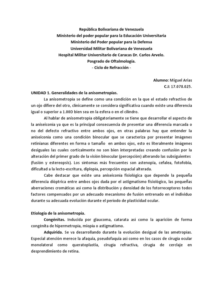 Anisometropía: Diagnóstico y Manejo | PDF | Ojo humano | Óptica