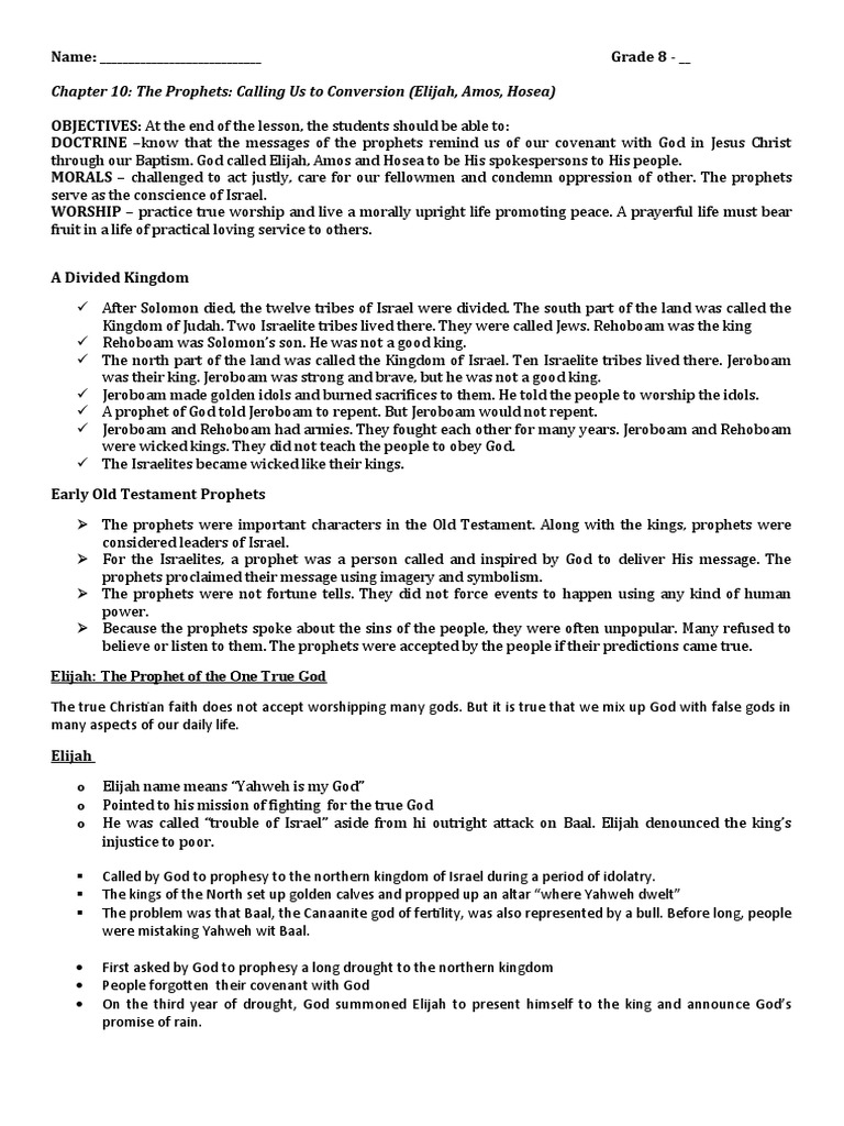 Chapter 10: The Prophets: Calling Us To Conversion (Elijah, Amos, Hosea ...