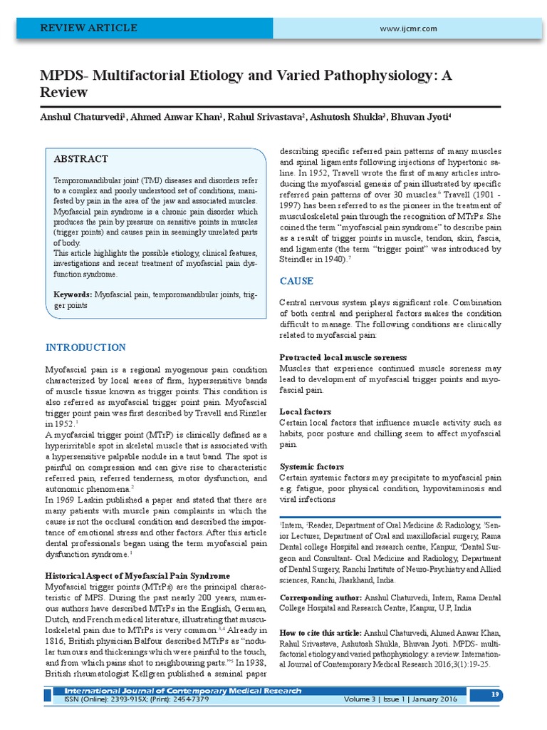MPDS-Multifactorial Etiology and Varied Pathophysiology: A Review | PDF ...