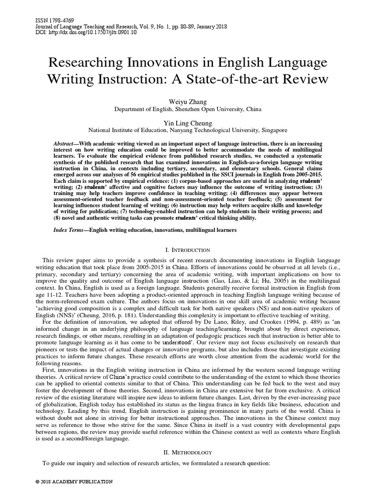 Researching Innovations in English Language Writing Instruction: A ...