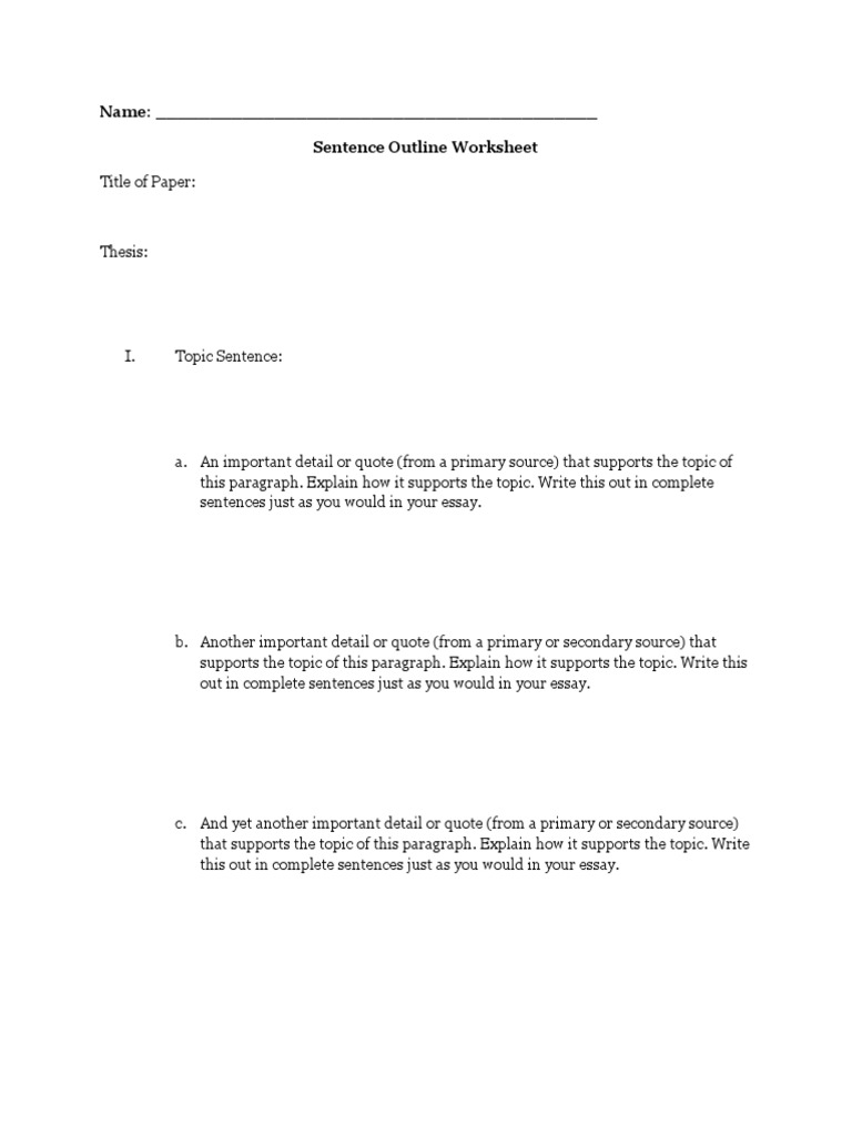 Sentence Outline Worksheet | PDF | Essays | Paragraph