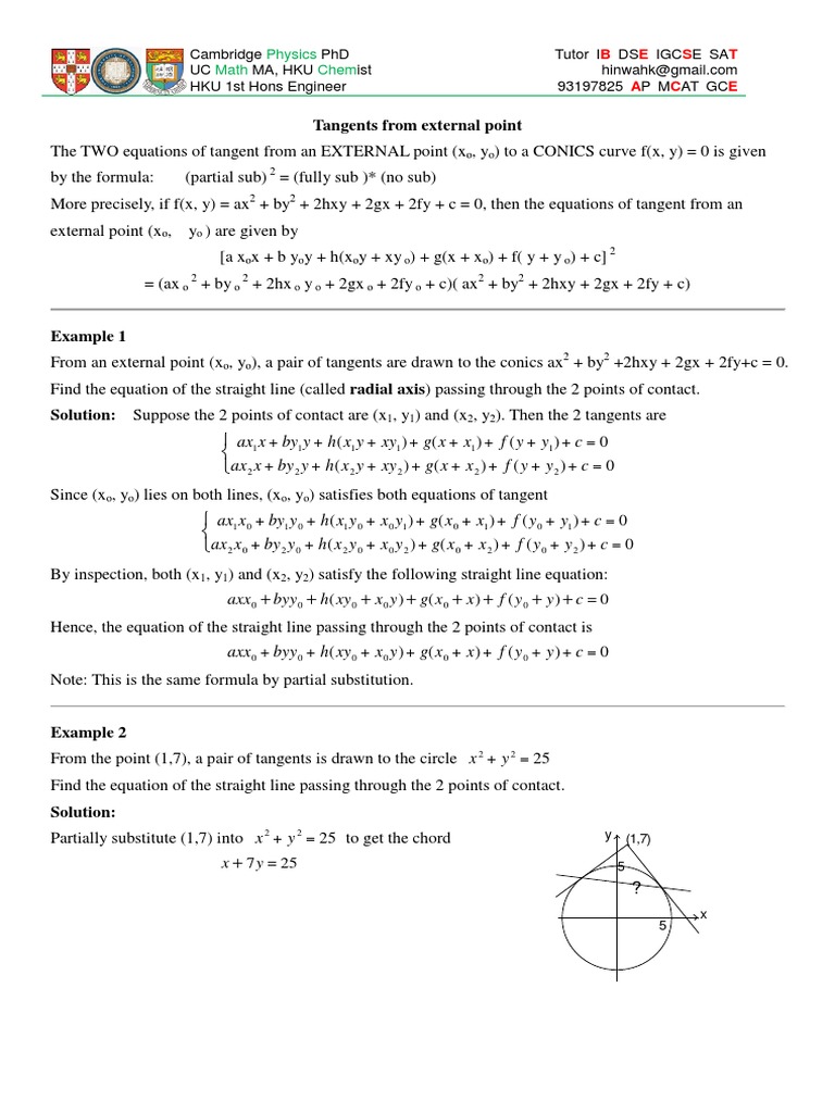 Tangents from External Points to Conics | PDF | Tangent | Differential ...