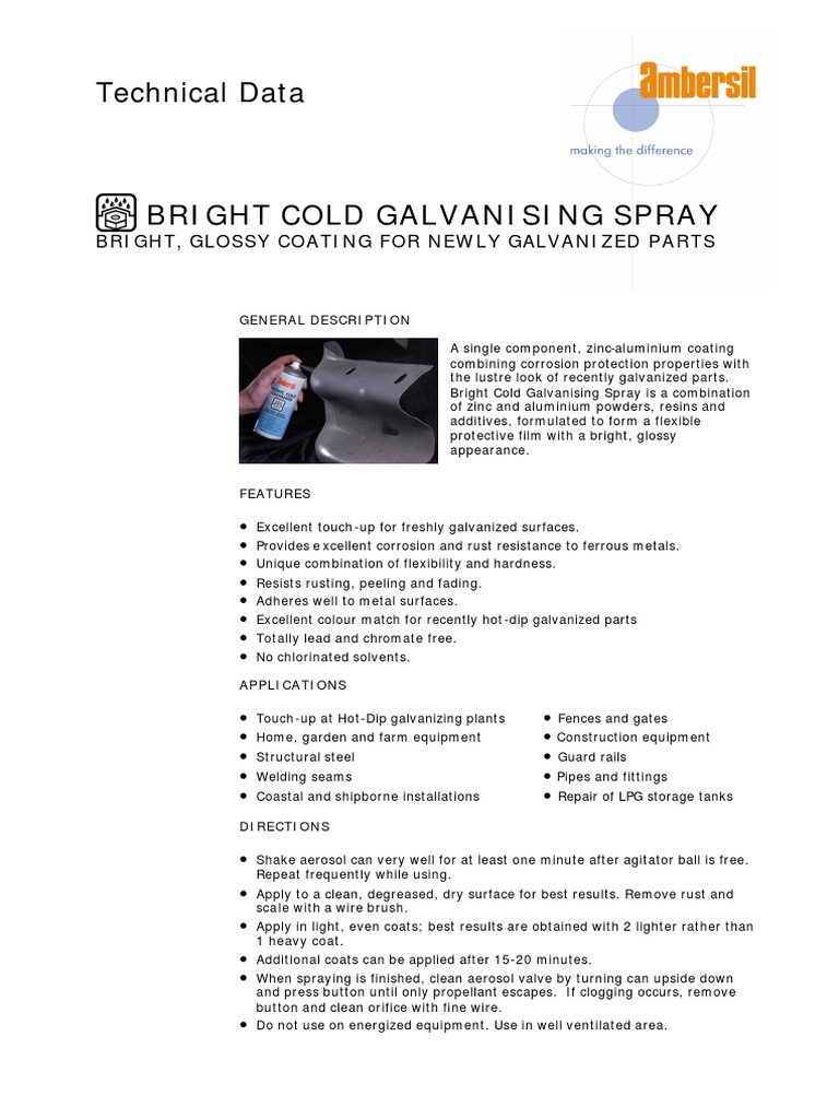 Bright Cold Galvanising Spray: Technical Data | PDF | Galvanization | Rust