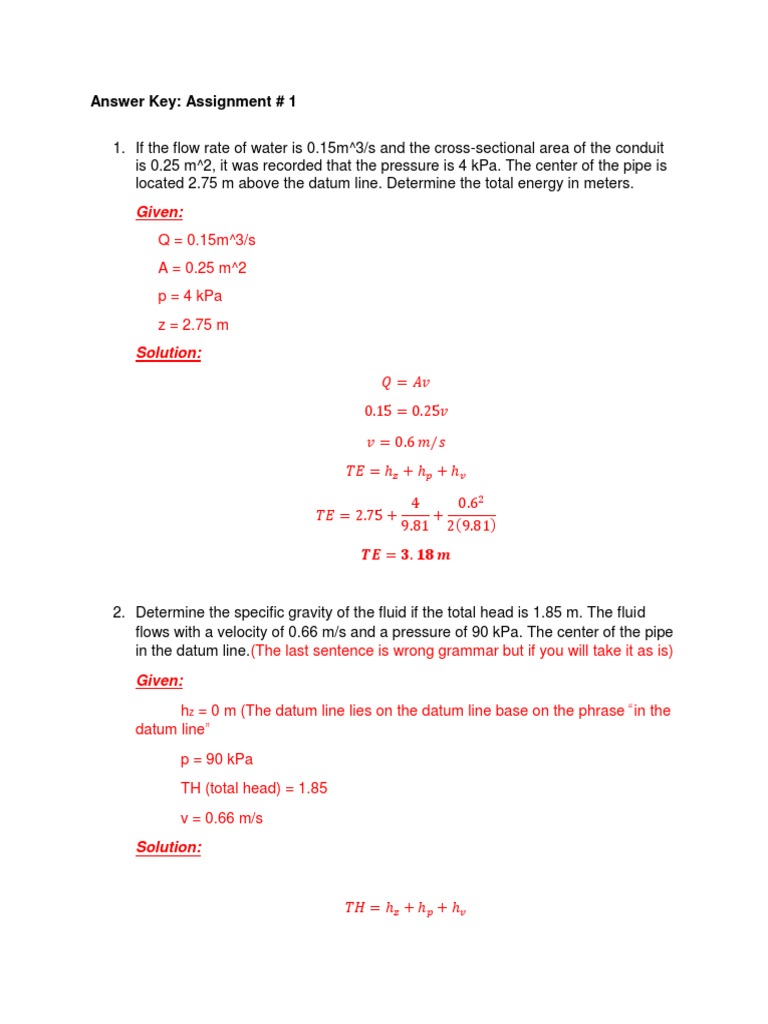 Answer Key To Assignment 1 | PDF