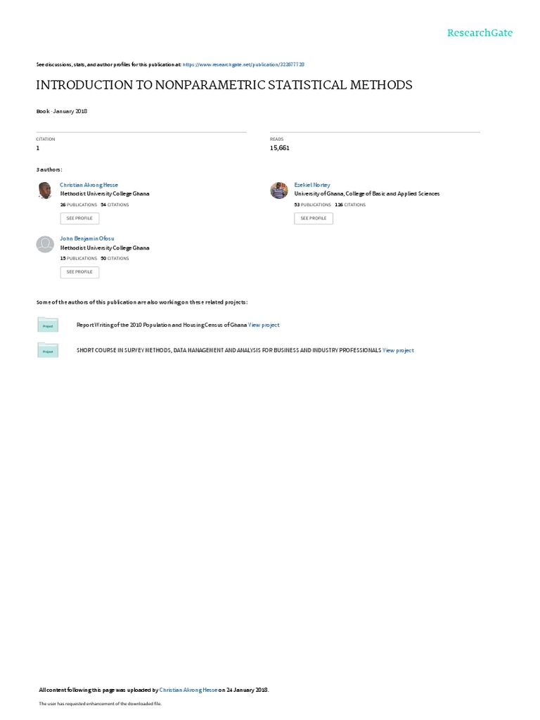 Introduction To Nonparametric Statistical Methods: January 2018 | PDF | Nonparametric Statistics ...