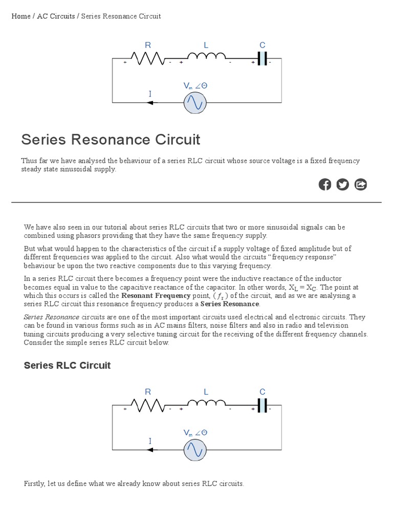 Series Resonance in A Series RLC Resonant Circuit | PDF | Electrical ...