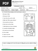 Doing Words Worksheet for Class 1 | PDF