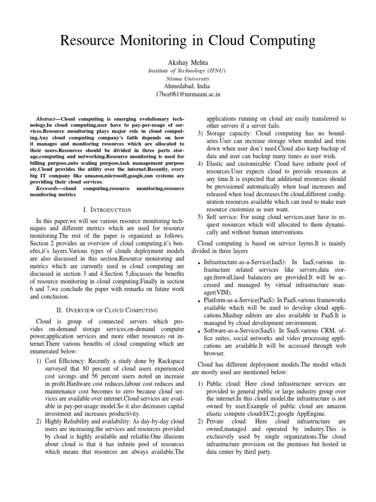 17bce061 Resource Monitoring in Cloud SFSFD | PDF | Platform As A ...