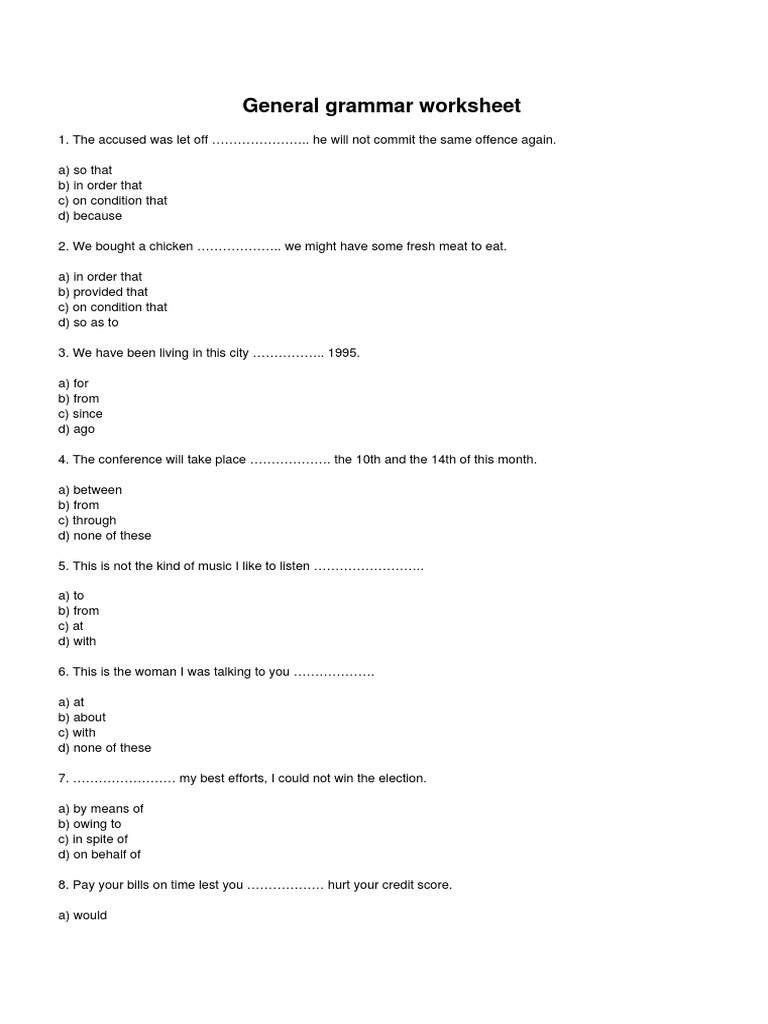 General Grammar Worksheet PDF | PDF