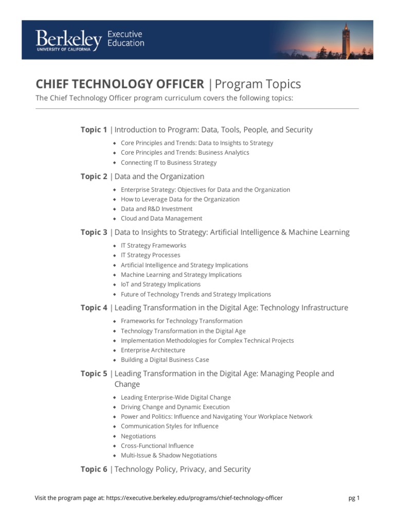 The Chief Technology Officer Program Curriculum Covers The Following ...