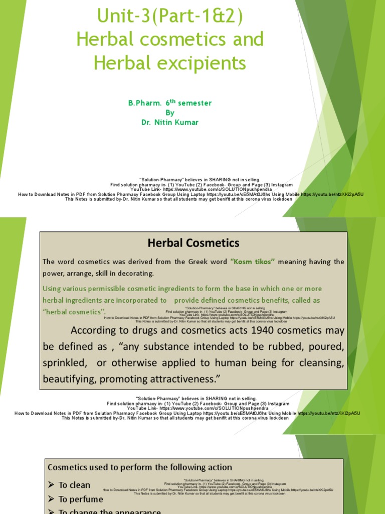 Herbal Cosmetics & Excipient PDF | Download Free PDF | Cosmetics | Chemicals