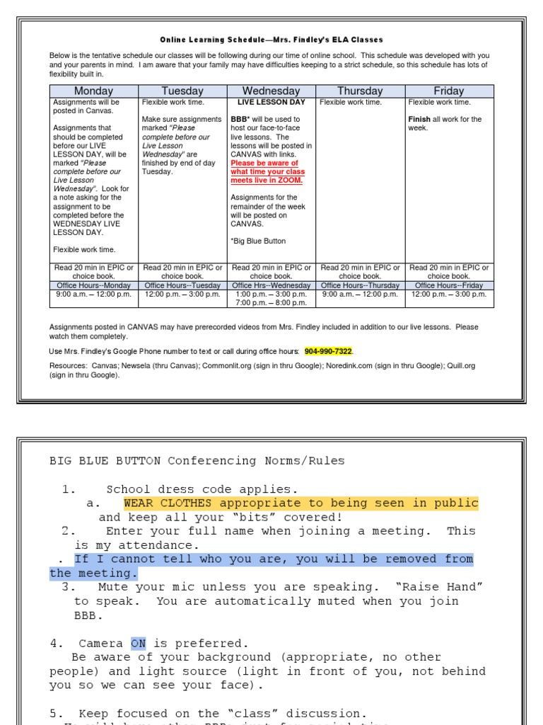 Weekly Online Learning Schedule Template | PDF