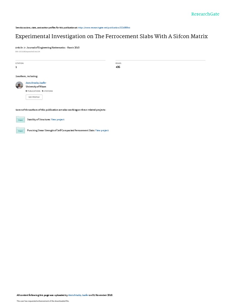 Experimental Investigation On The Ferrocement Slabs With A Sifcon ...