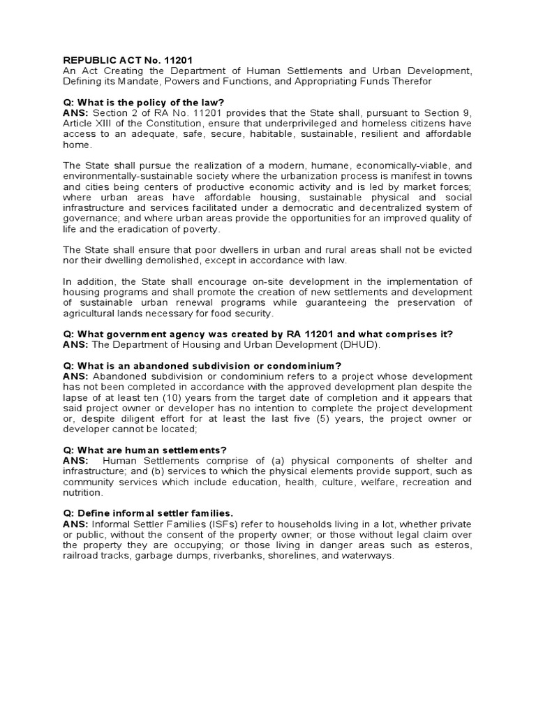 Ra 11201 | Download Free PDF | Affordable Housing | Sustainability