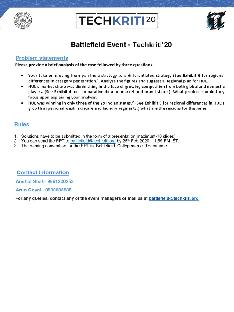 Battlefield Event - Techkriti'20: Problem Statements | PDF