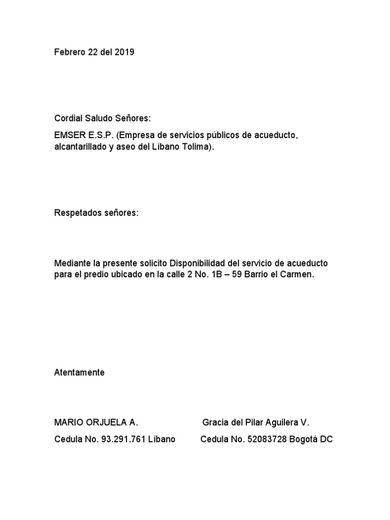 Carta de Disponibilidad de Servicios | PDF